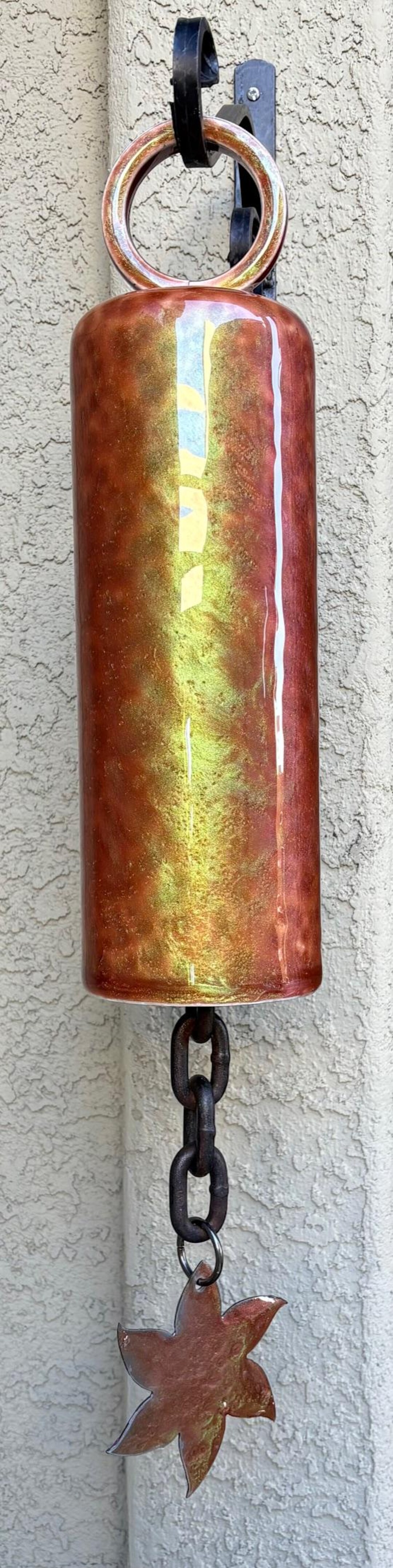 Patina Steel Cylinder Tank Bell Wind Chime: Rose Gold Turquoise Garden ...