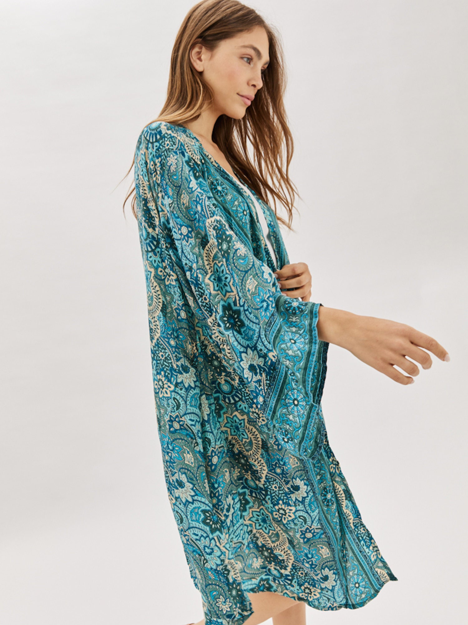 Teal Green Floral Kimono Dressing Robe for Women, Lounge Wear, Swimsuit Cover Up - Etsy