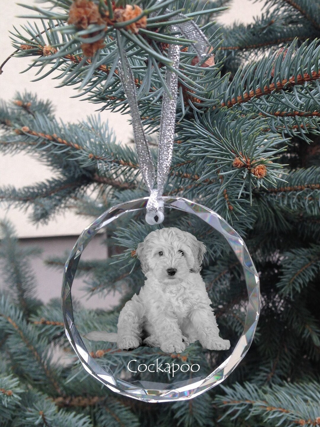 Cockapoo Crystal Ornament, Custom Christmas Ball With Photo, Hanging ...