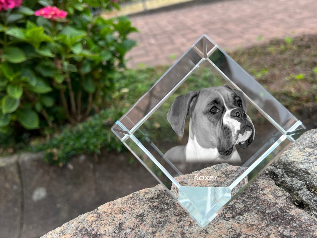Boxer Crystal Cube With a Dog, Engraved Crystal Cube, Custom Crystal ...