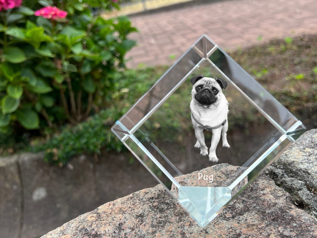 Pug Crystal Cube With a Dog, Engraved Crystal Cube, Custom Crystal ...