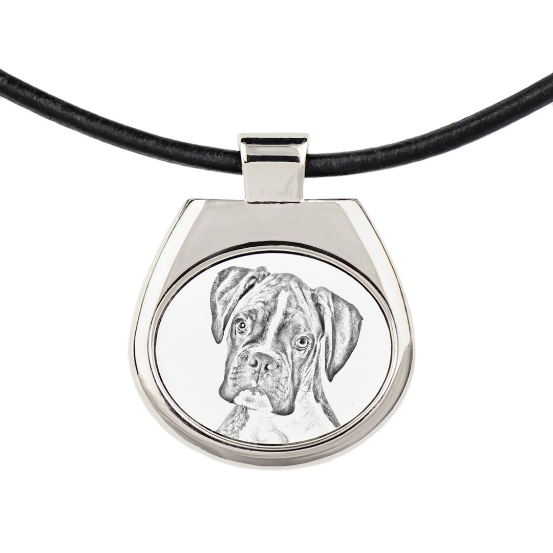 Boxer Necklace With a Sketch Style Dog, Pendant With Graphics, Necklace ...