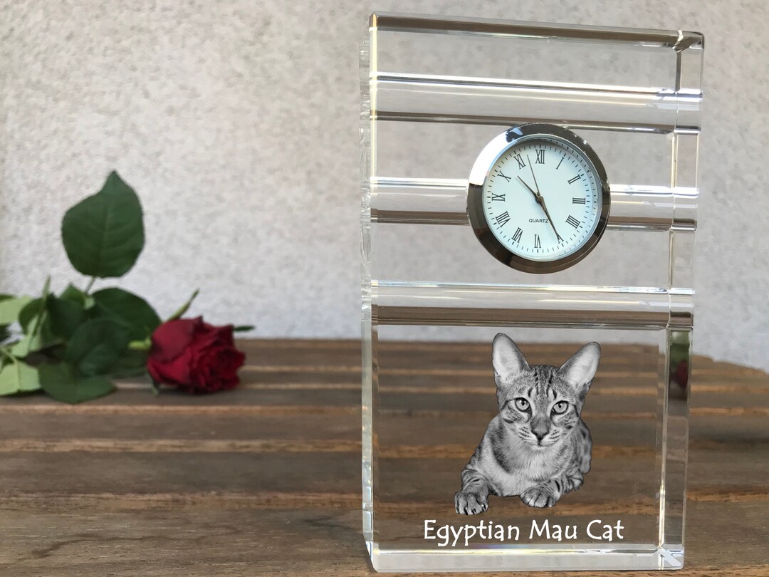 Egyptian Mau Cat Crystal Clock, Crystal Clock With Cat, Standing ...