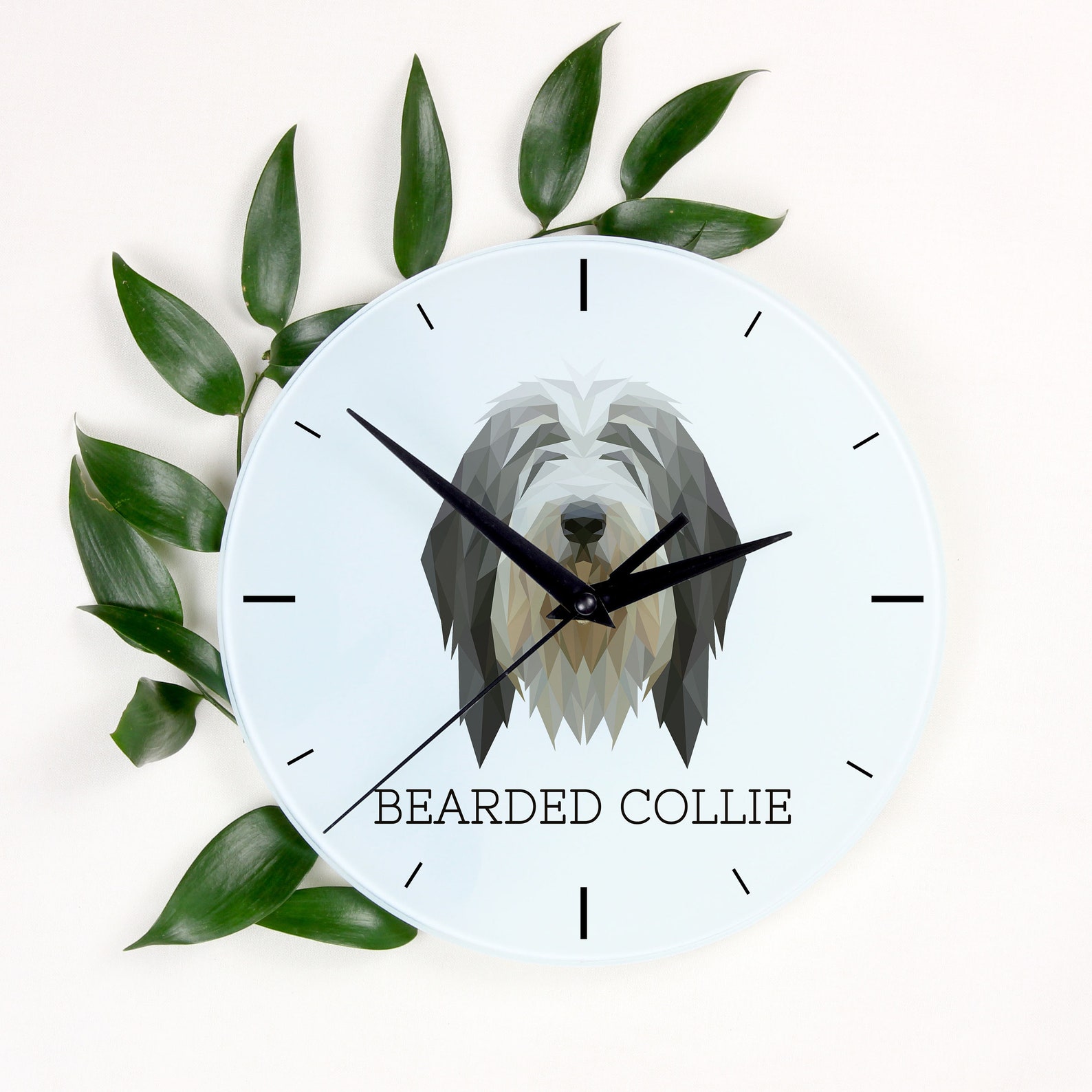 A Clock With a Dog, Bearded Collie, Glass Clock, a Wall Clock for Dog ...