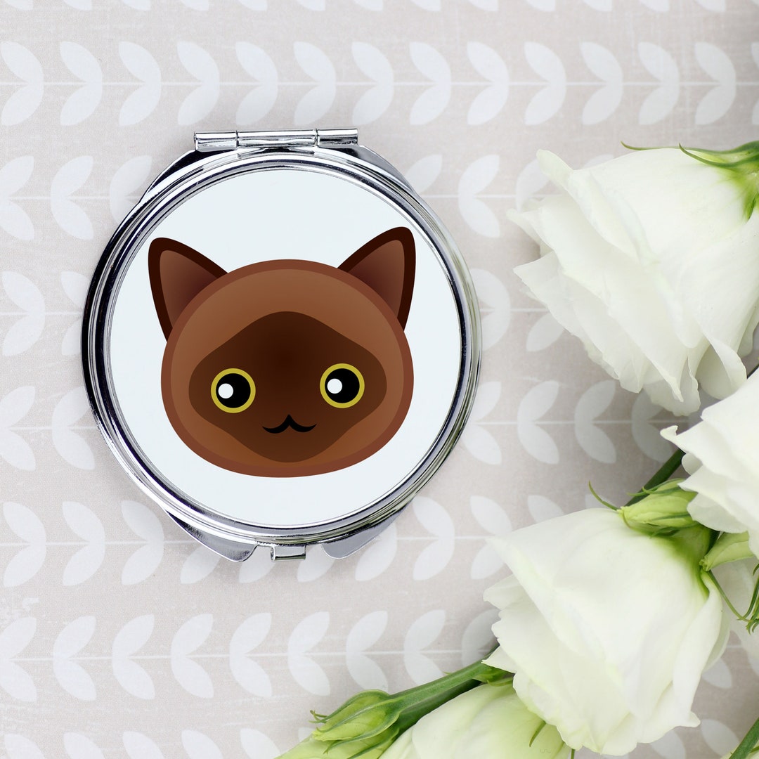 Pocket Mirror With a Geometric Cat, Burmese. Two Mirrors Inside ...