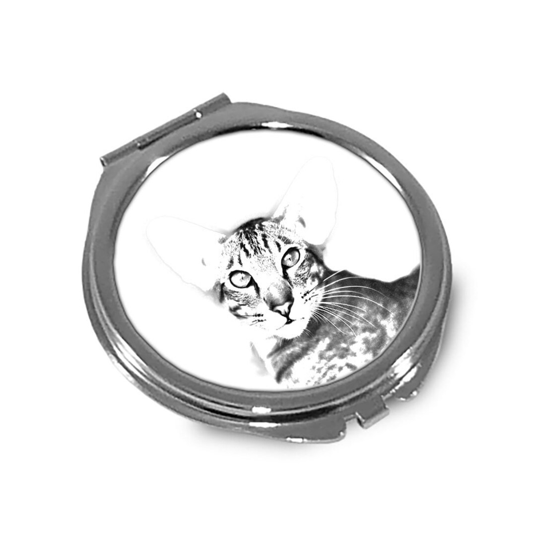 Oriental Cat Pocket Mirror, Sketch Style Graphic of a Cat. Two Mirrors ...