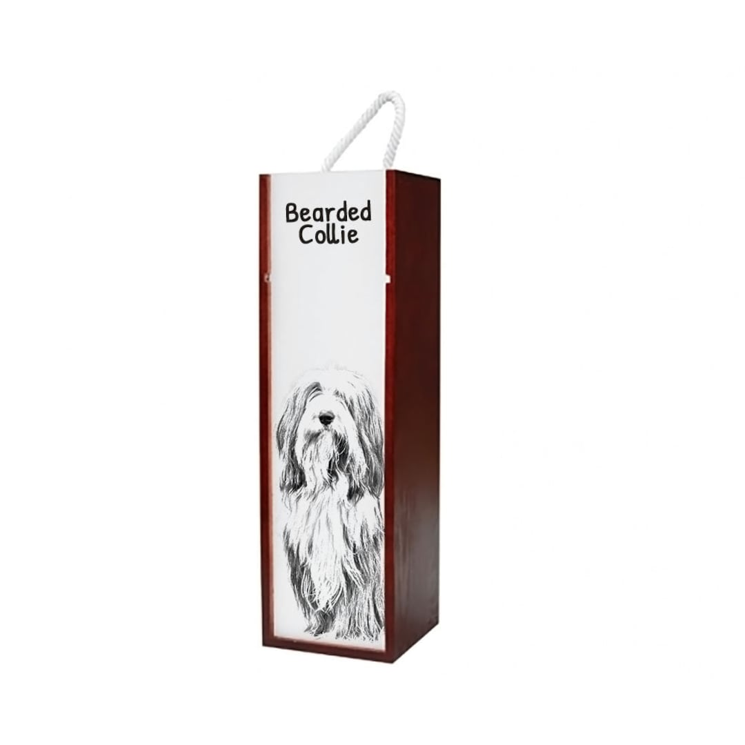 Bearded Collie Wine Box With a Dog. Sketch Style Graphic. Wooden Wine ...
