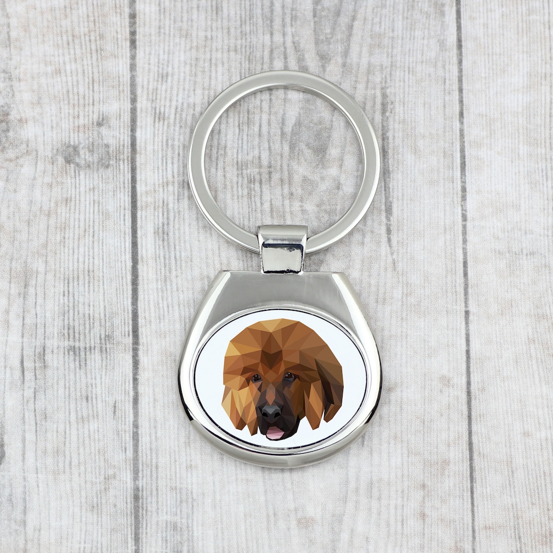 Geometric Tibetan Mastiff Keyring, Keychain With a Dog, Key Ring, Metal ...