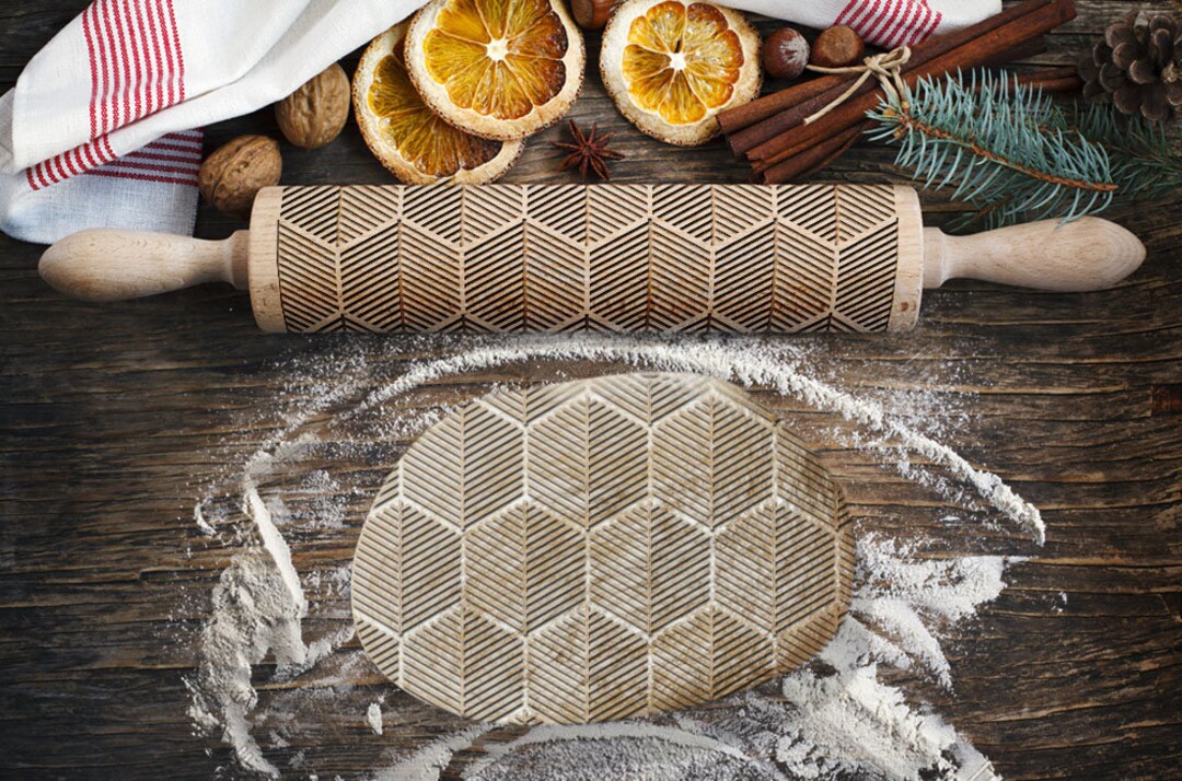Tiles 4, Geometric Pattern Rolling Pin for Cookies, Engraved Rolling ...