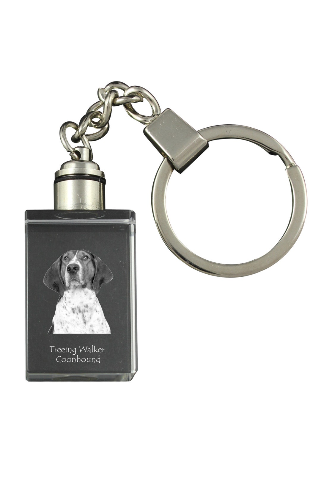Treeing Walker Coonhoun Crystal Keyring With a Dog, Engraved Crystal ...