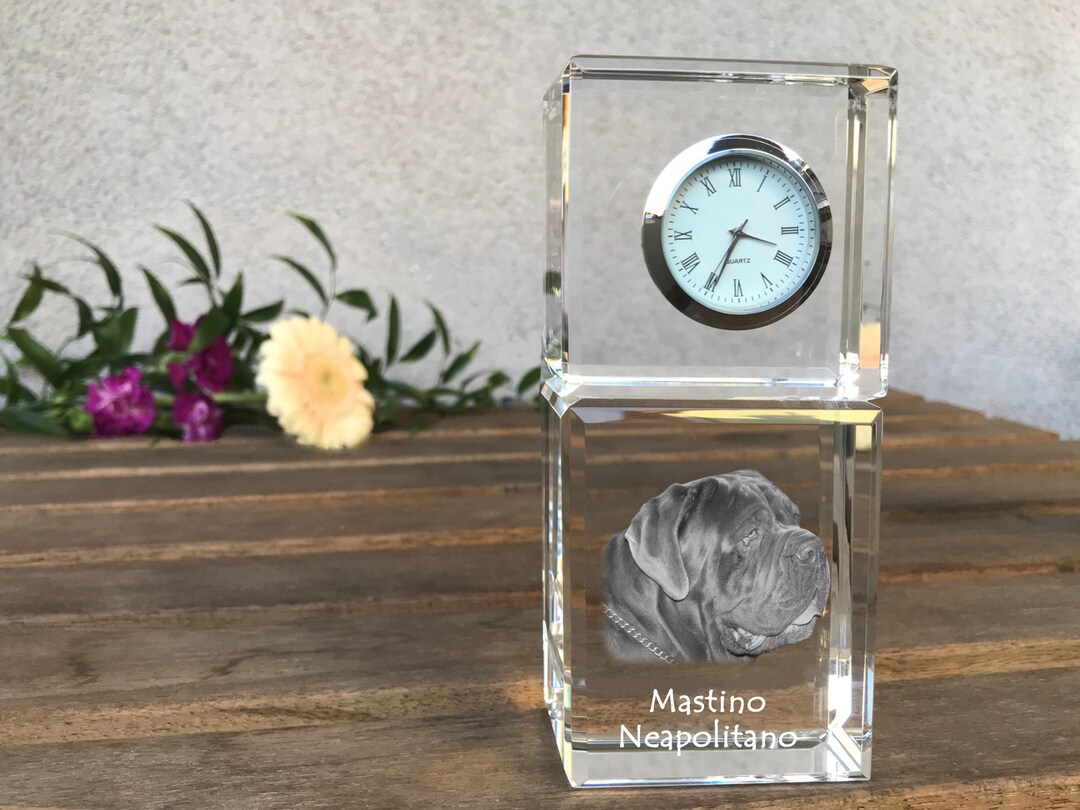 Mastino Neapolitano Engraved Crystal Clock, Crystal Clock With Dog ...