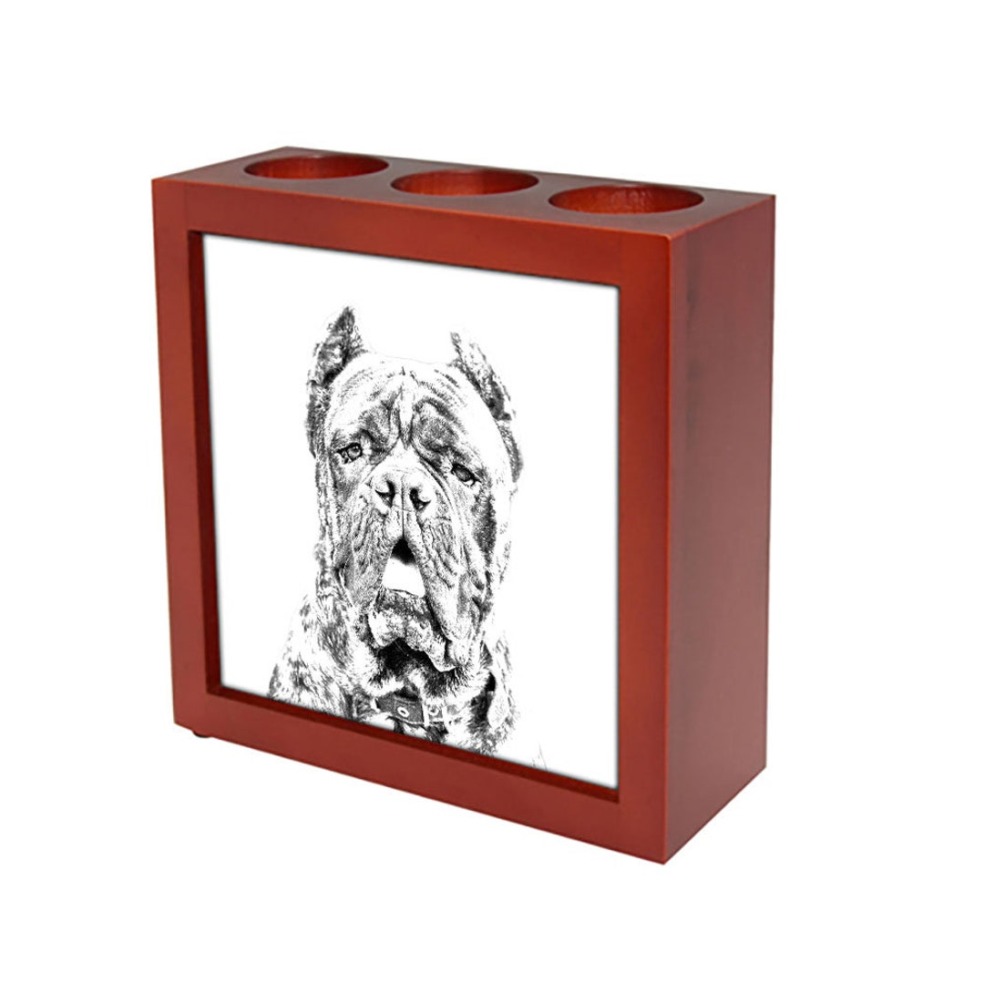 Cane Corso Pen Holder With Dog, Wooden Pencil Stand With Photo, Brush ...