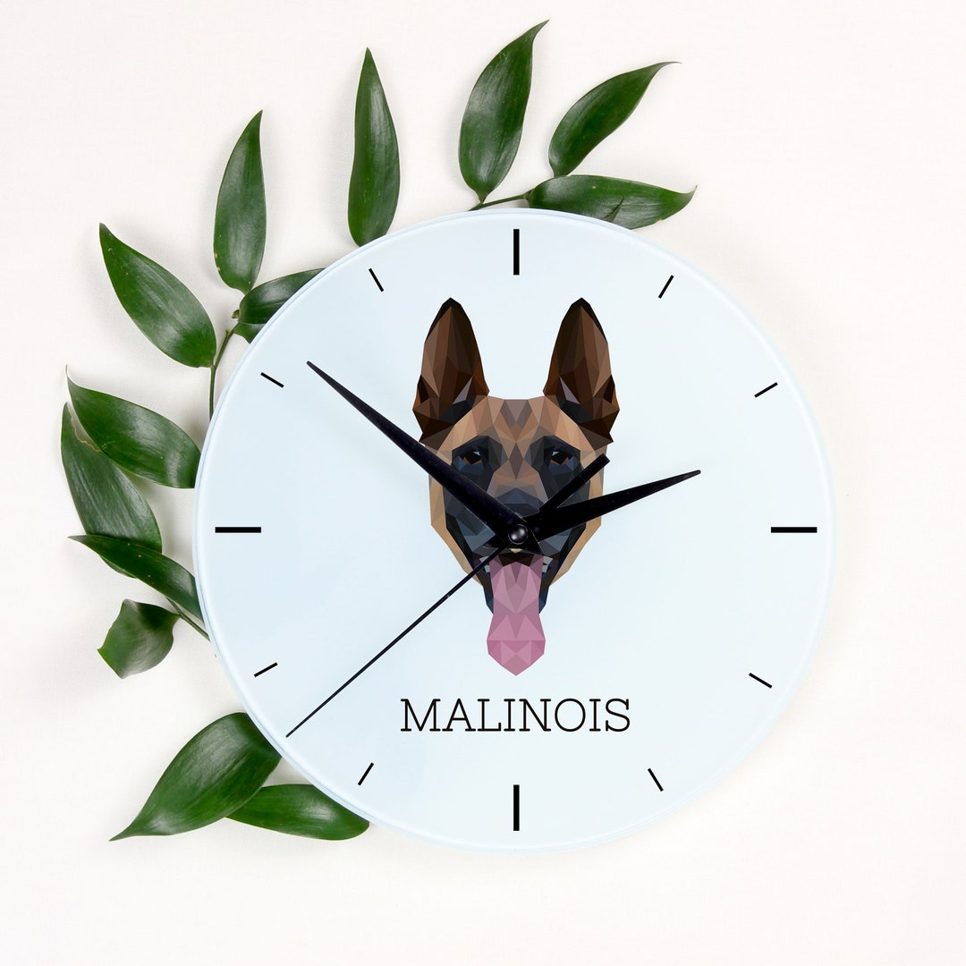 A Clock With a Dog, Malinois, Glass Clock, a Wall Clock for Dog Lovers ...