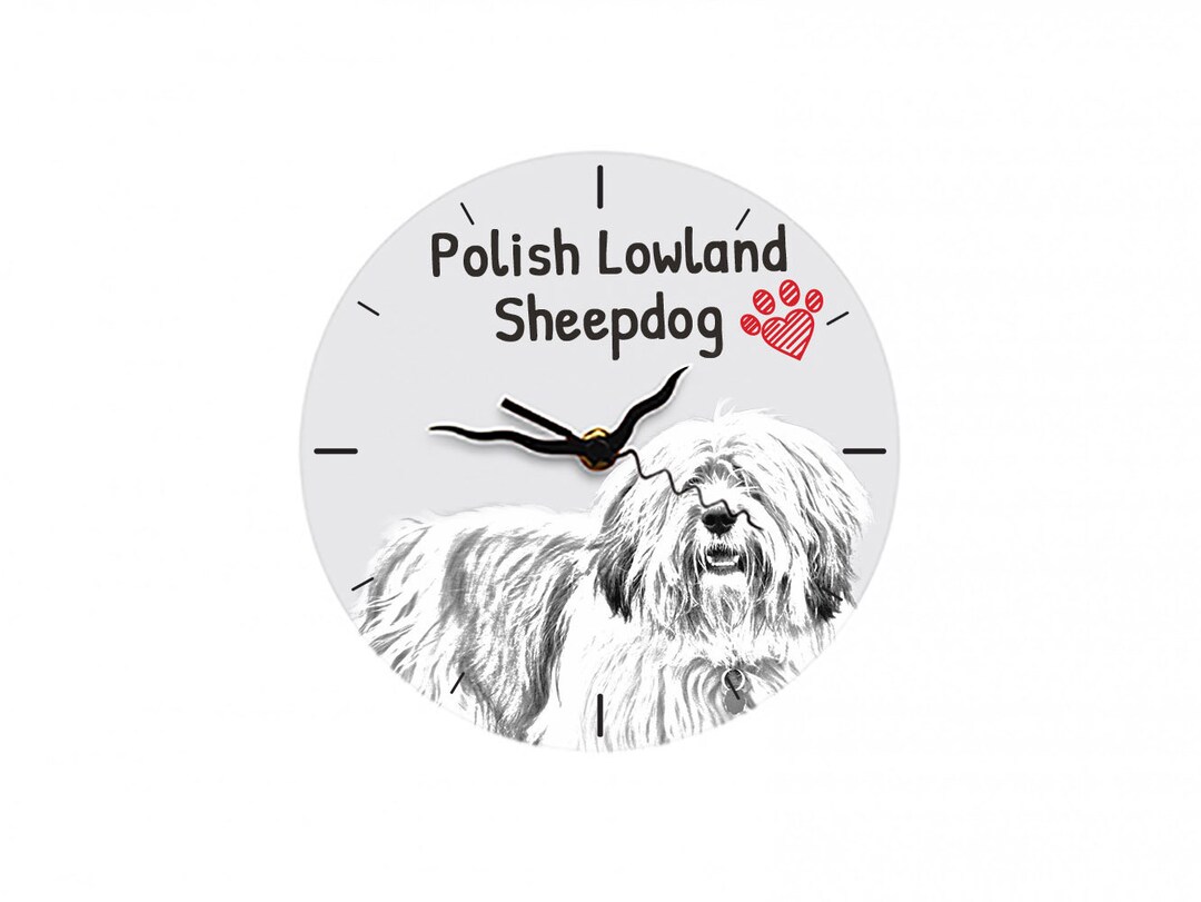 A Clock With a Dog, Polish Lowland Sheepdog, MDF Clock, a Wall and ...