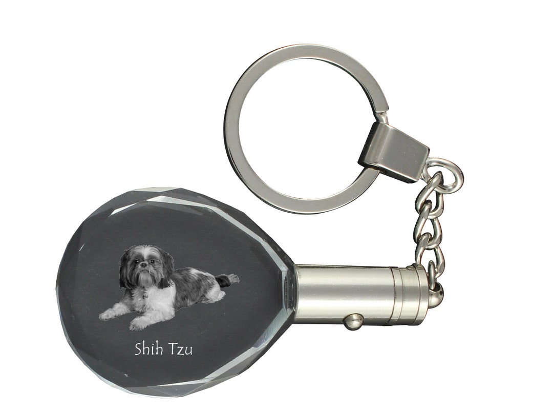 Shih Tzu Crystal Keyring With a Dog, Engraved Crystal Key Ring, Custom ...