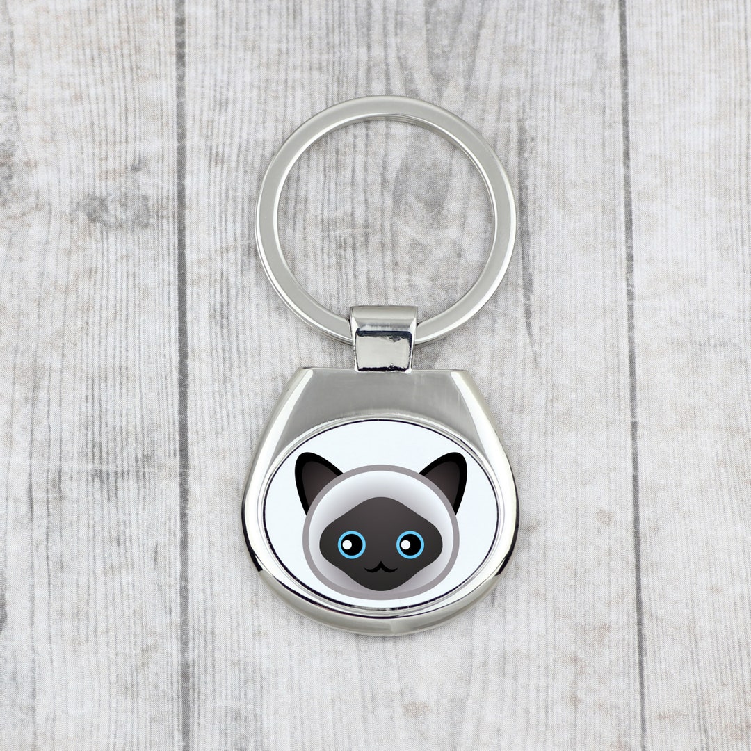 Geometric Himalayan Keyring, Keychain With a Cat, Key Ring, Metal Key ...