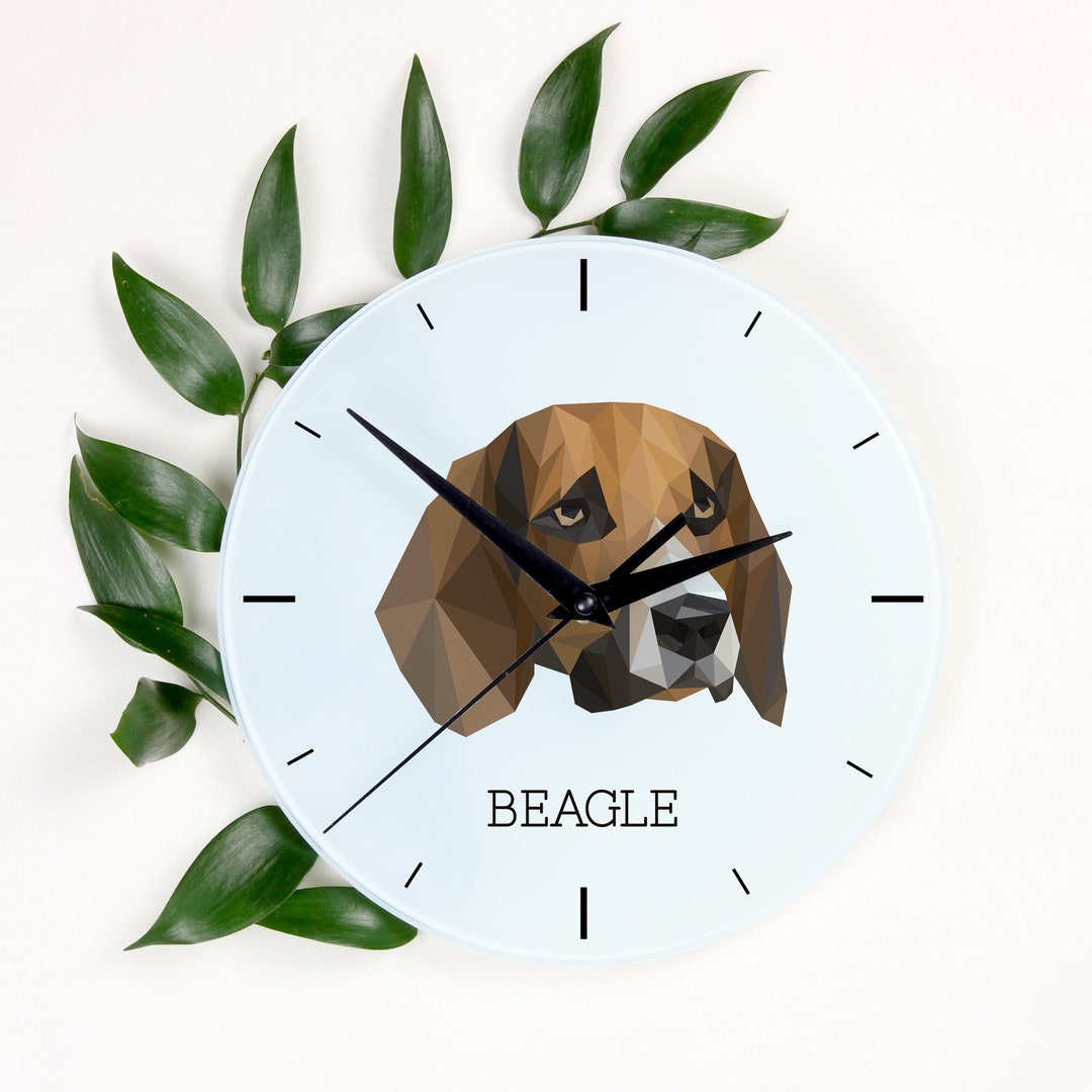 A Clock With a Dog, Beagle, Glass Clock, a Wall Clock for Dog Lovers ...