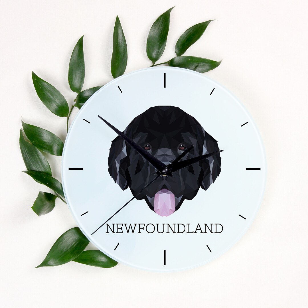 A Clock With a Dog, Newfoundland, Glass Clock, a Wall Clock for Dog ...