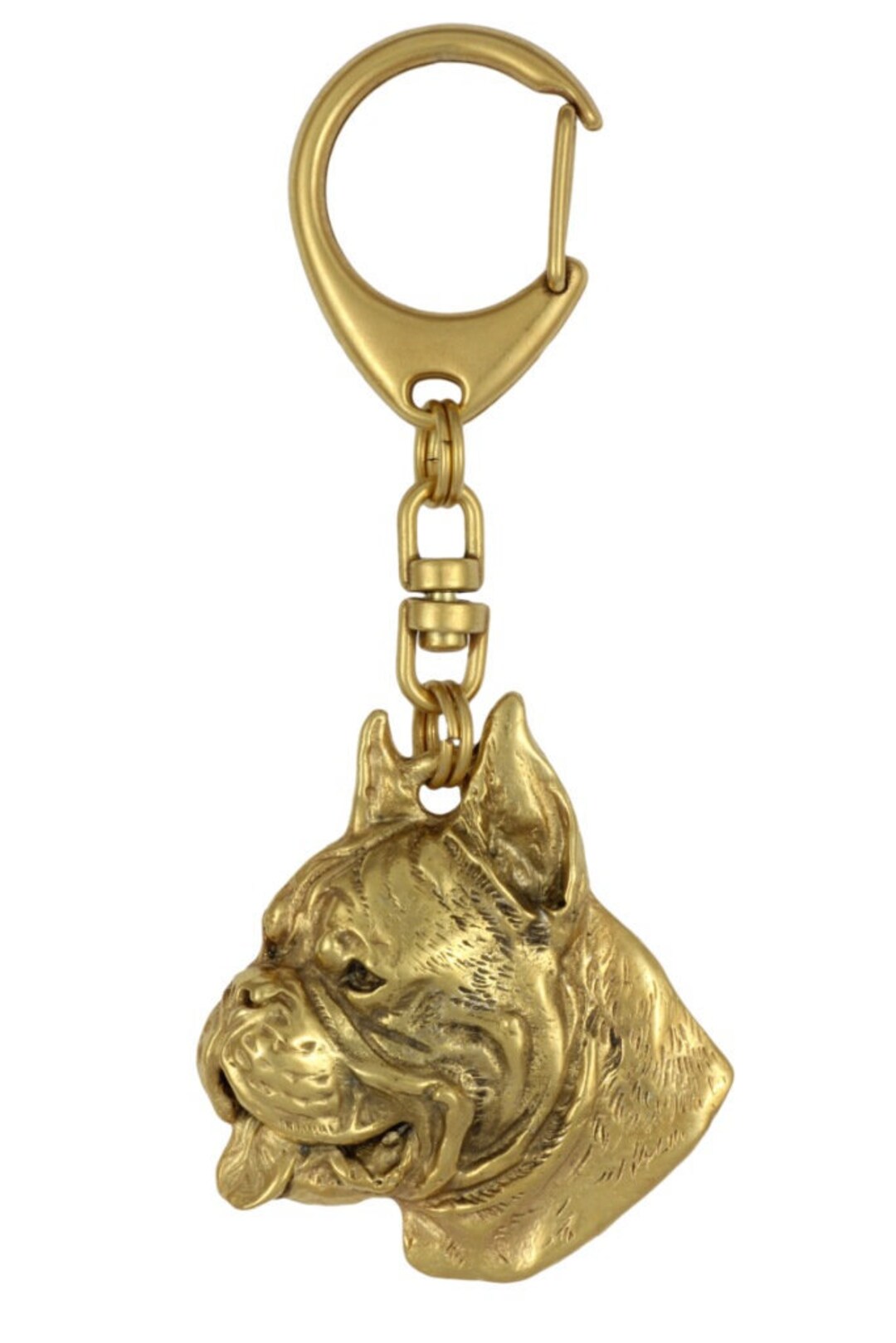 Boxer Keyring, Gold Plated Keychain, Key Ring With a Dog, Solid Key ...