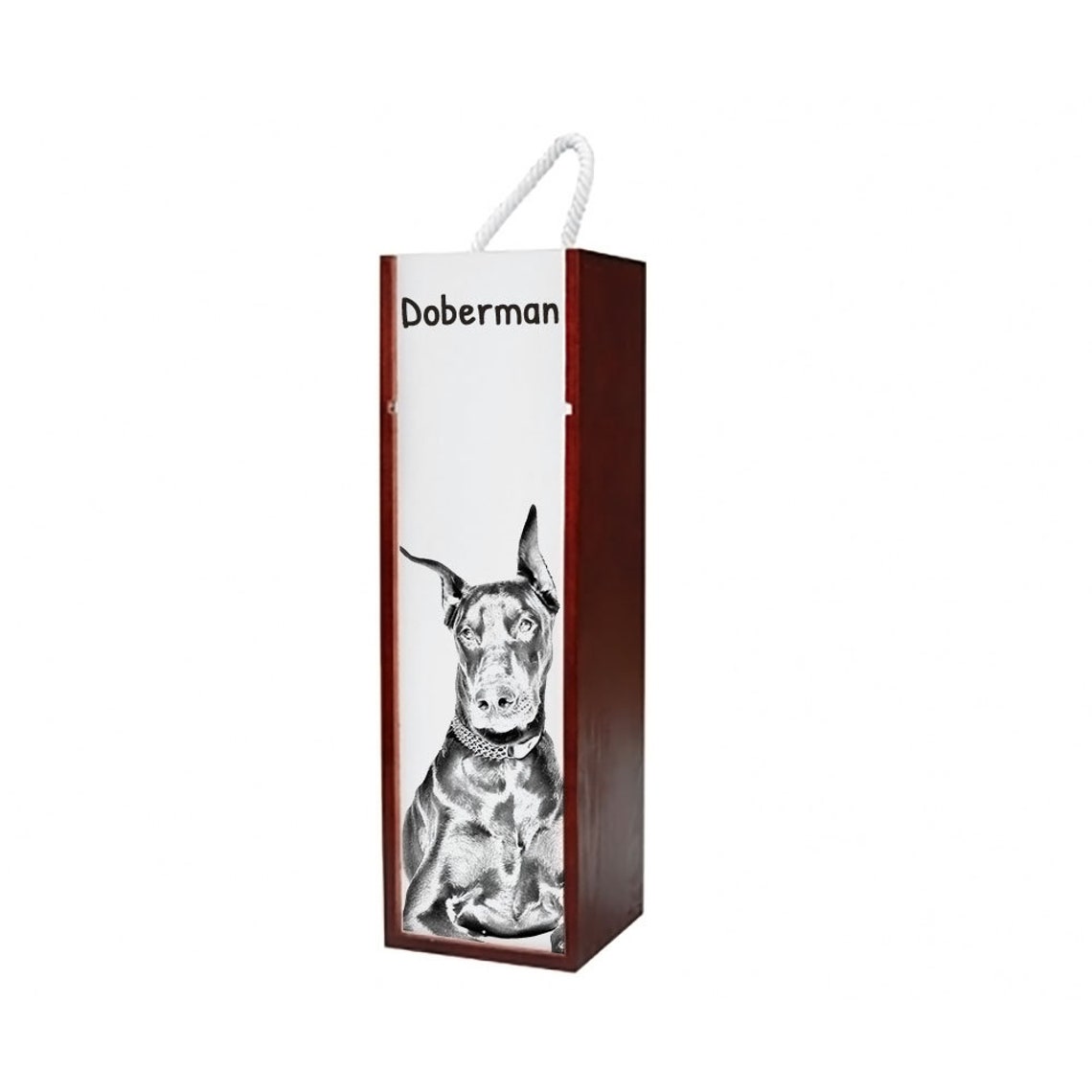 Doberman Wine Box With a Dog. Sketch Style Graphic. Wooden Wine Box ...