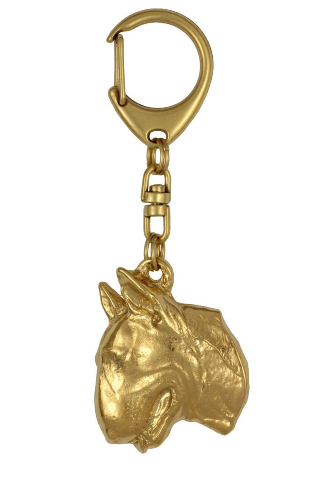 Bullterrier Keyring, Gold Plated Keychain, Key Ring With a Dog, Solid ...
