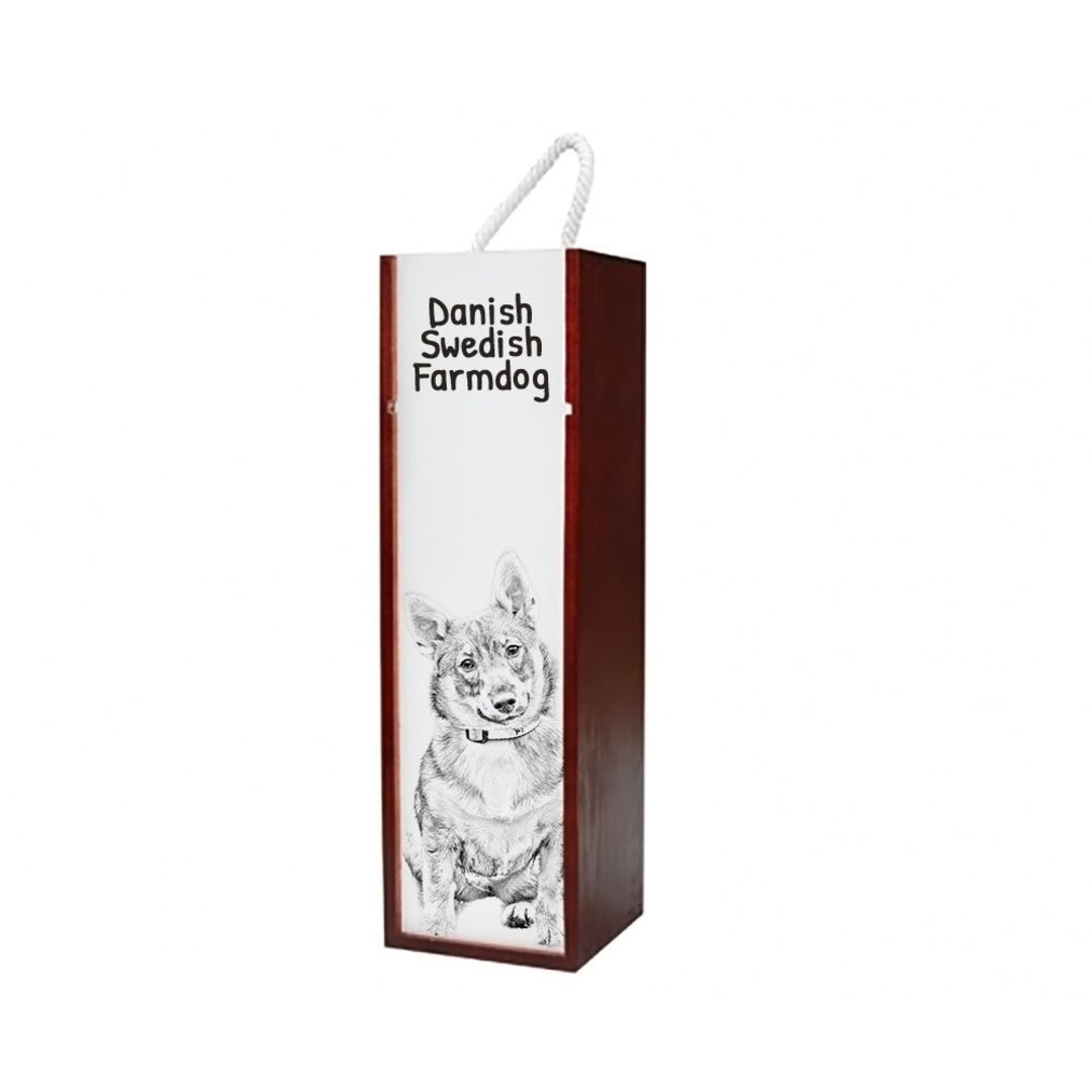 Swedish Vallhund Wine Box With a Dog. Sketch Style Graphic. Wooden Wine ...