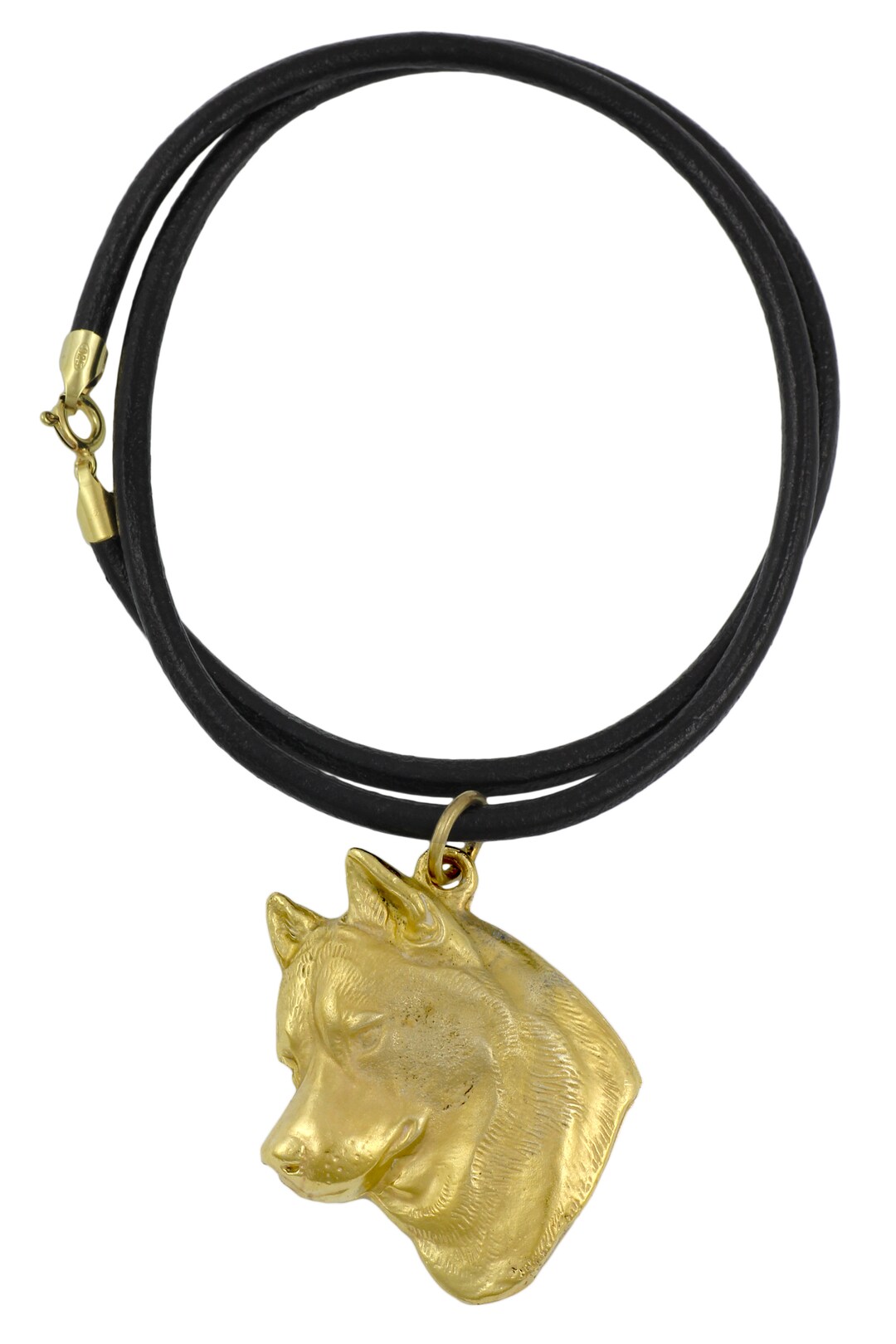 Siberian Husky Necklace Gold Plated Dog Pendant on a Leather - Etsy