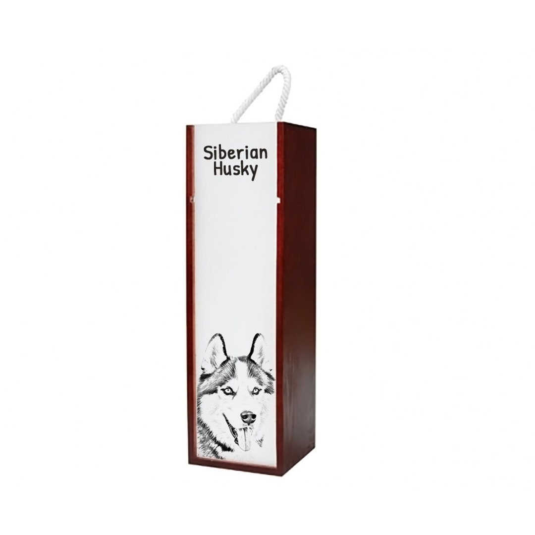 Siberian Husky Wine Box With a Dog. Sketch Style Graphic. Wooden Wine ...
