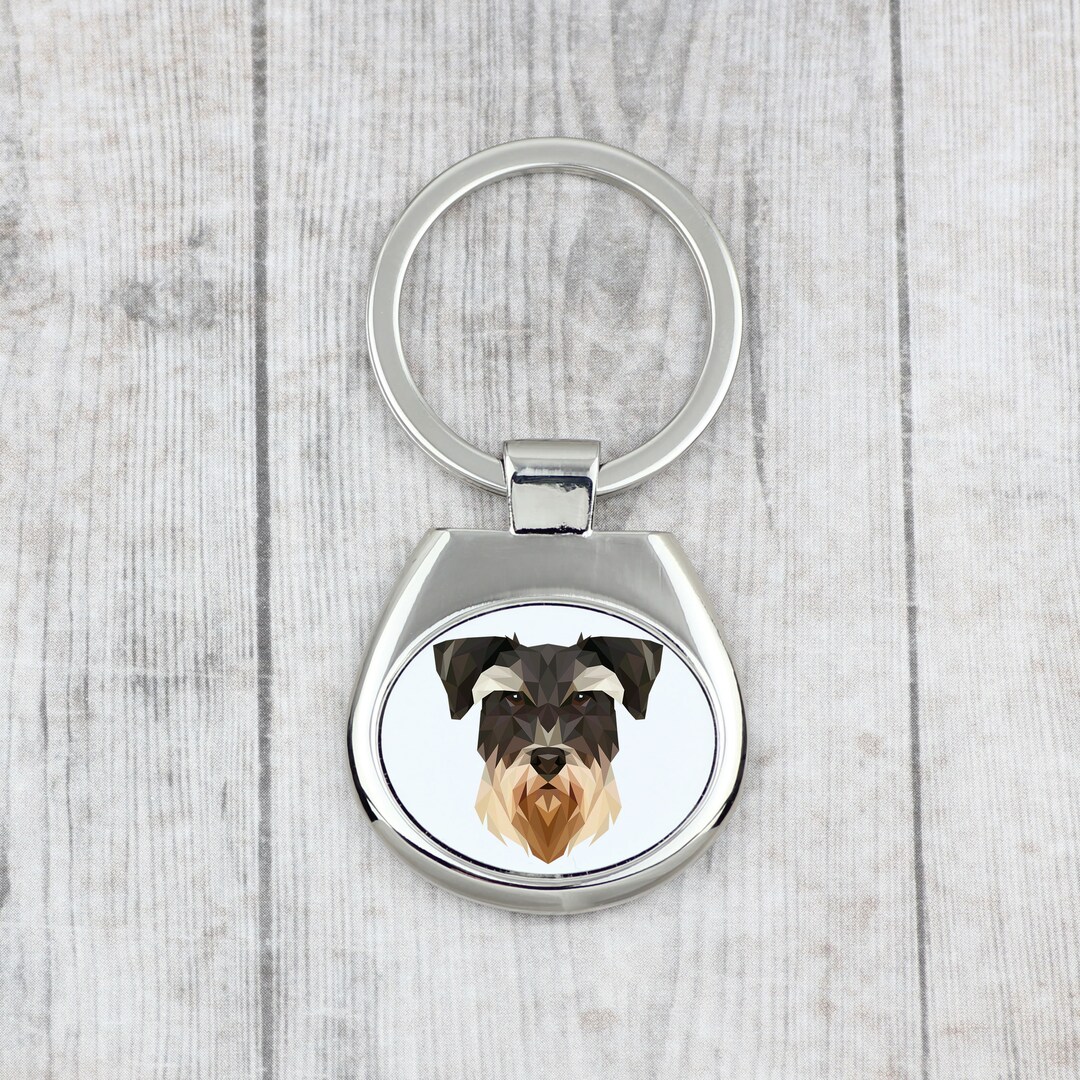 Geometric Schnauzer Keyring, Keychain With a Dog, Key Ring, Metal Key ...