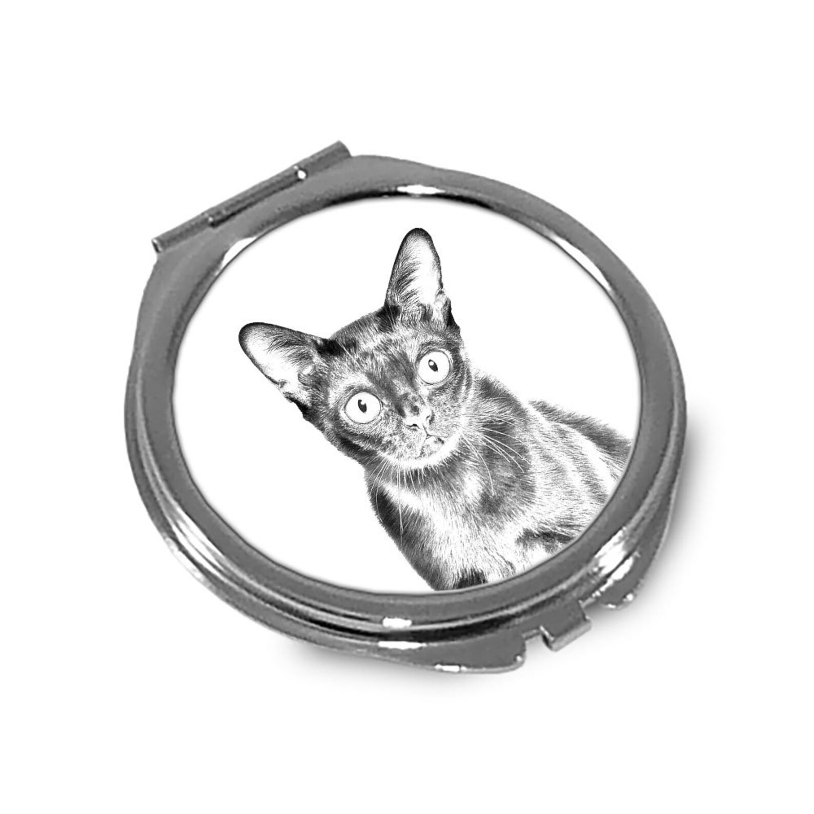Bombay Cat Pocket Mirror, Sketch Style Graphic of a Cat. Two Mirrors ...