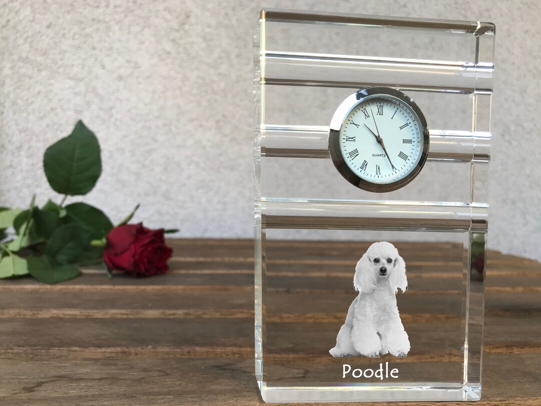 Poodle Engraved Crystal Clock, Crystal Clock With Dog, Standing ...