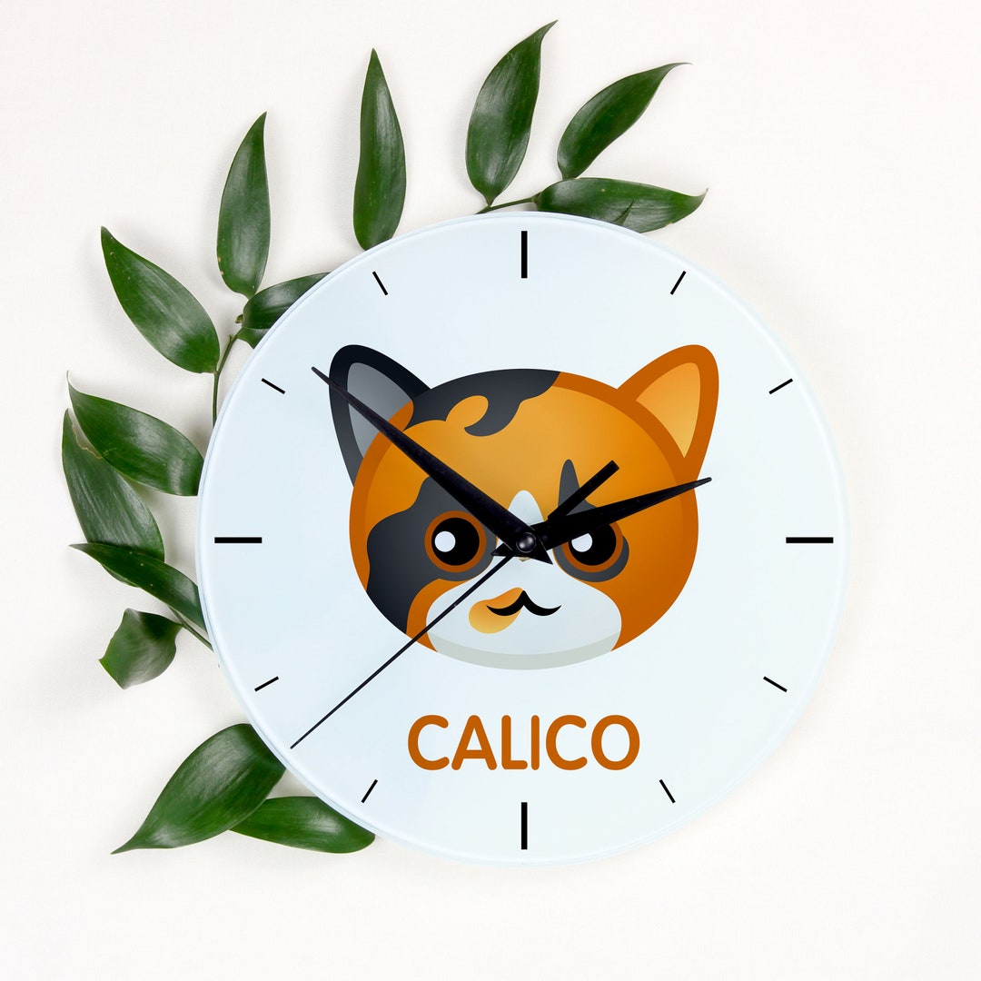Un reloj con gato, Calico, reloj de cristal, un reloj de pared para los ...