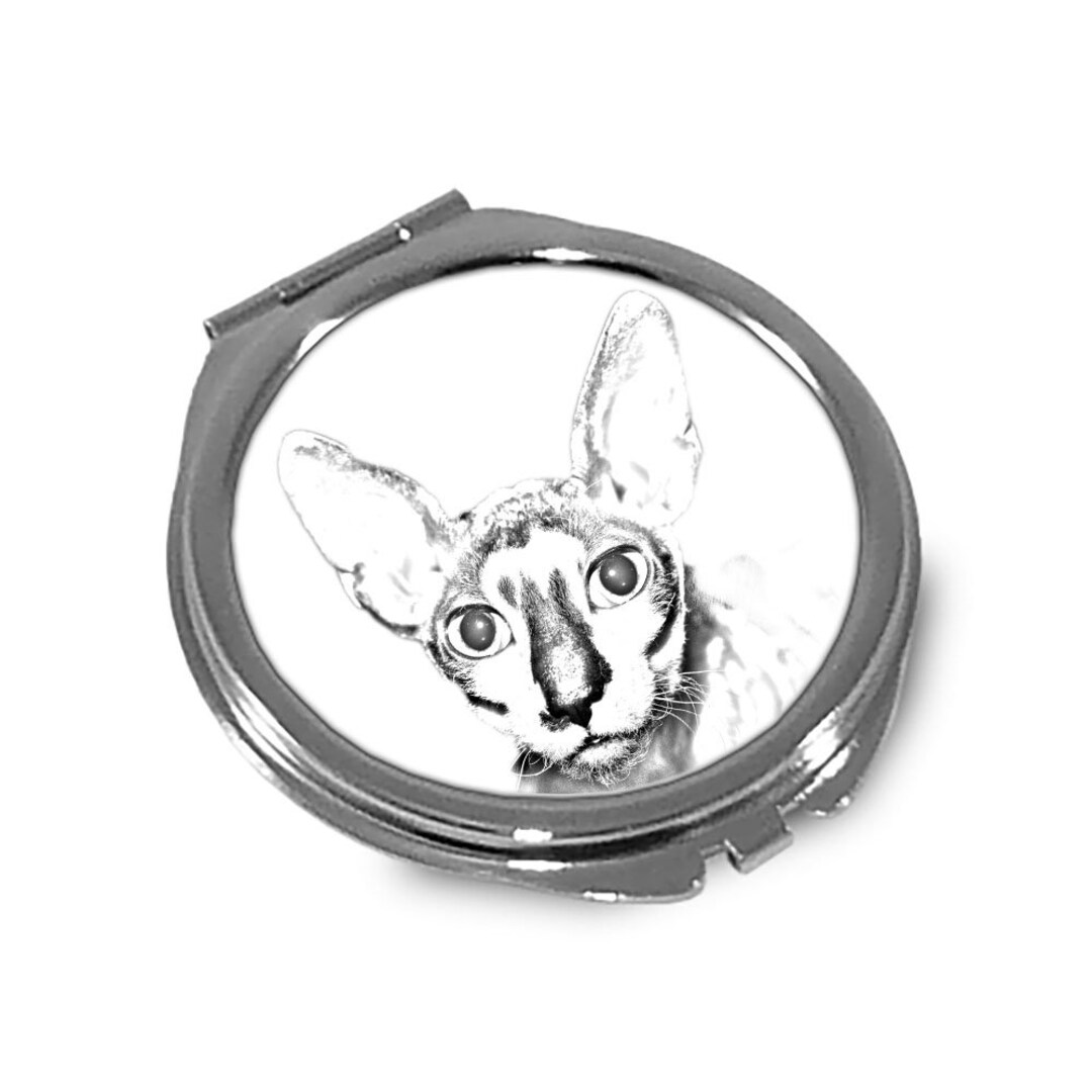 Cornish Rex Pocket Mirror, Sketch Style Graphic of a Cat. Two Mirrors ...