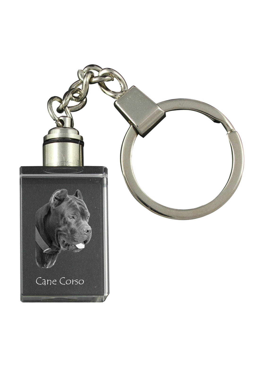 Cane Corso Crystal Keyring With a Dog, Engraved Crystal Key Ring ...