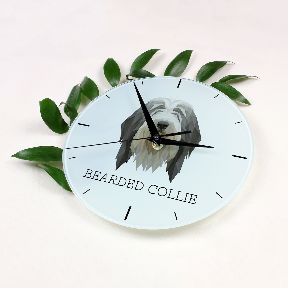 A Clock With a Dog, Bearded Collie, Glass Clock, a Wall Clock for Dog ...