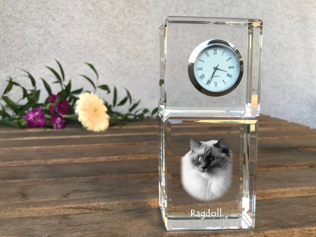 Ragdoll Engraved Crystal Clock, Crystal Clock With Cat, Standing ...