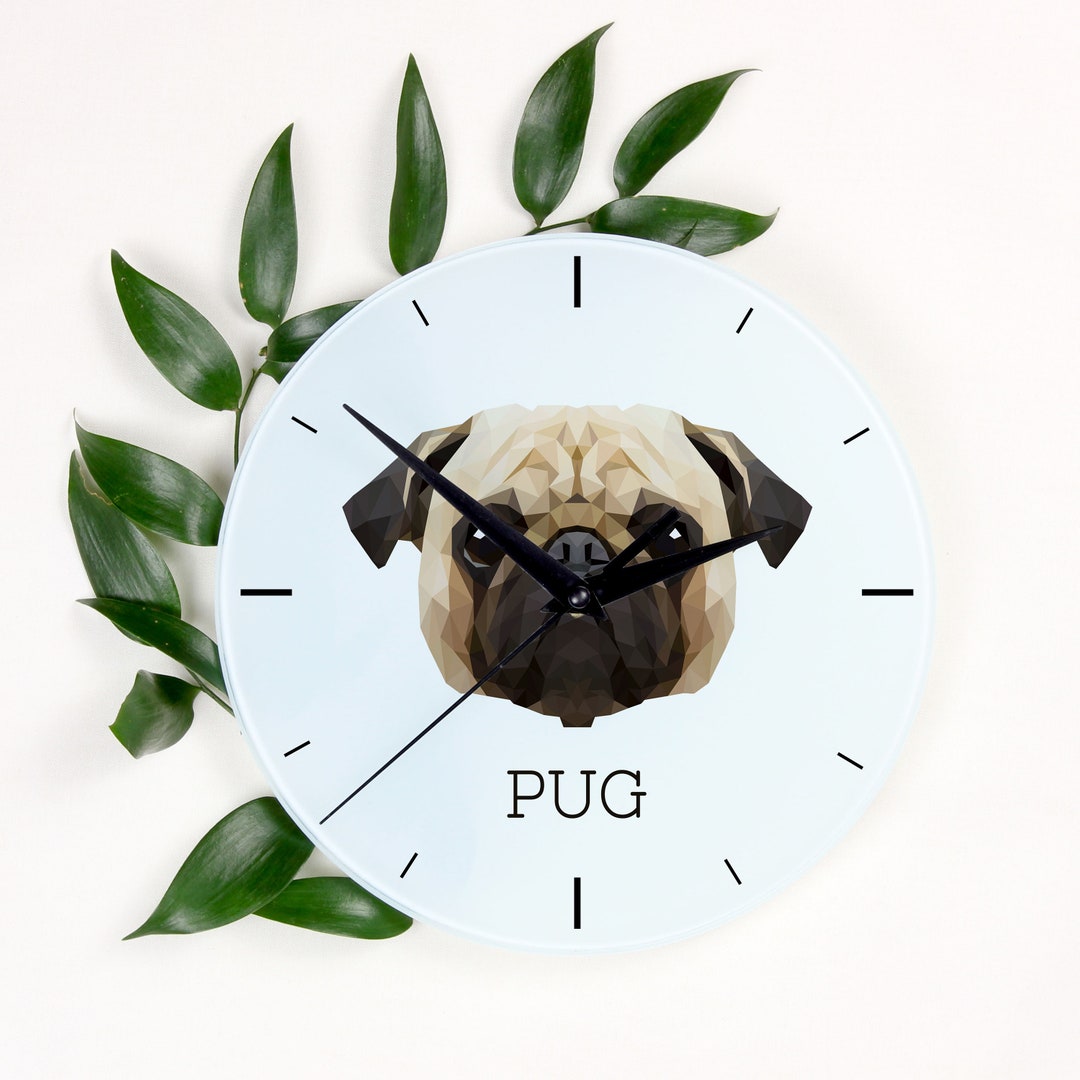 A Clock With a Dog, Pug, Glass Clock, a Wall Clock for Dog Lovers. High ...