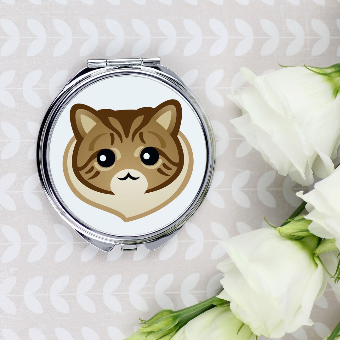 Pocket Mirror With a Geometric Cat, Siberian. Two Mirrors Inside ...
