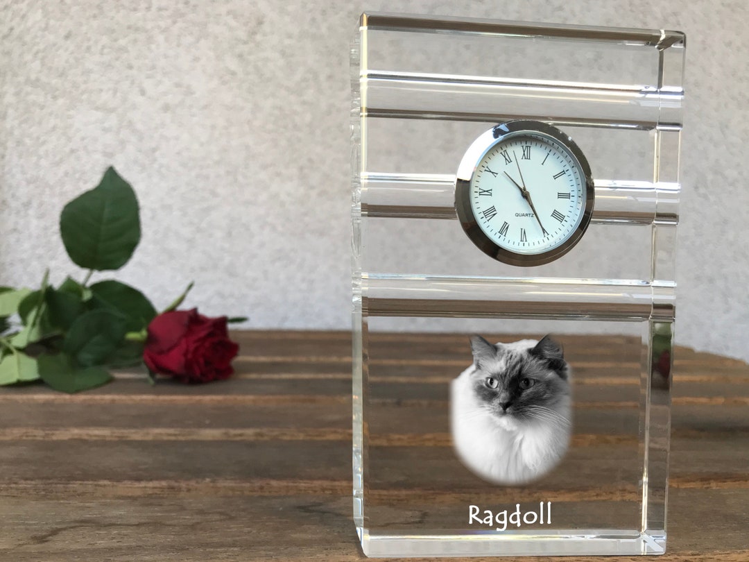 Ragdoll Crystal Clock, Crystal Clock With Cat, Standing Decoration With ...