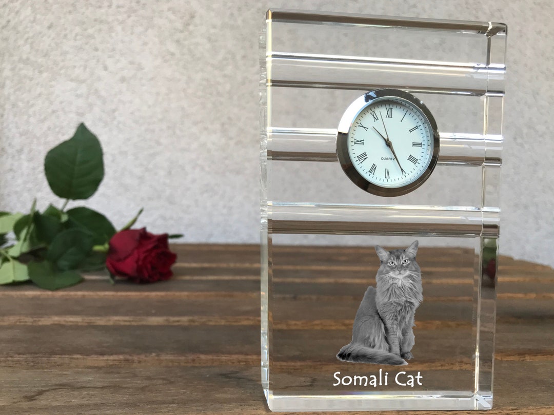 Somali Cat Crystal Clock, Crystal Clock With Cat, Standing Decoration ...