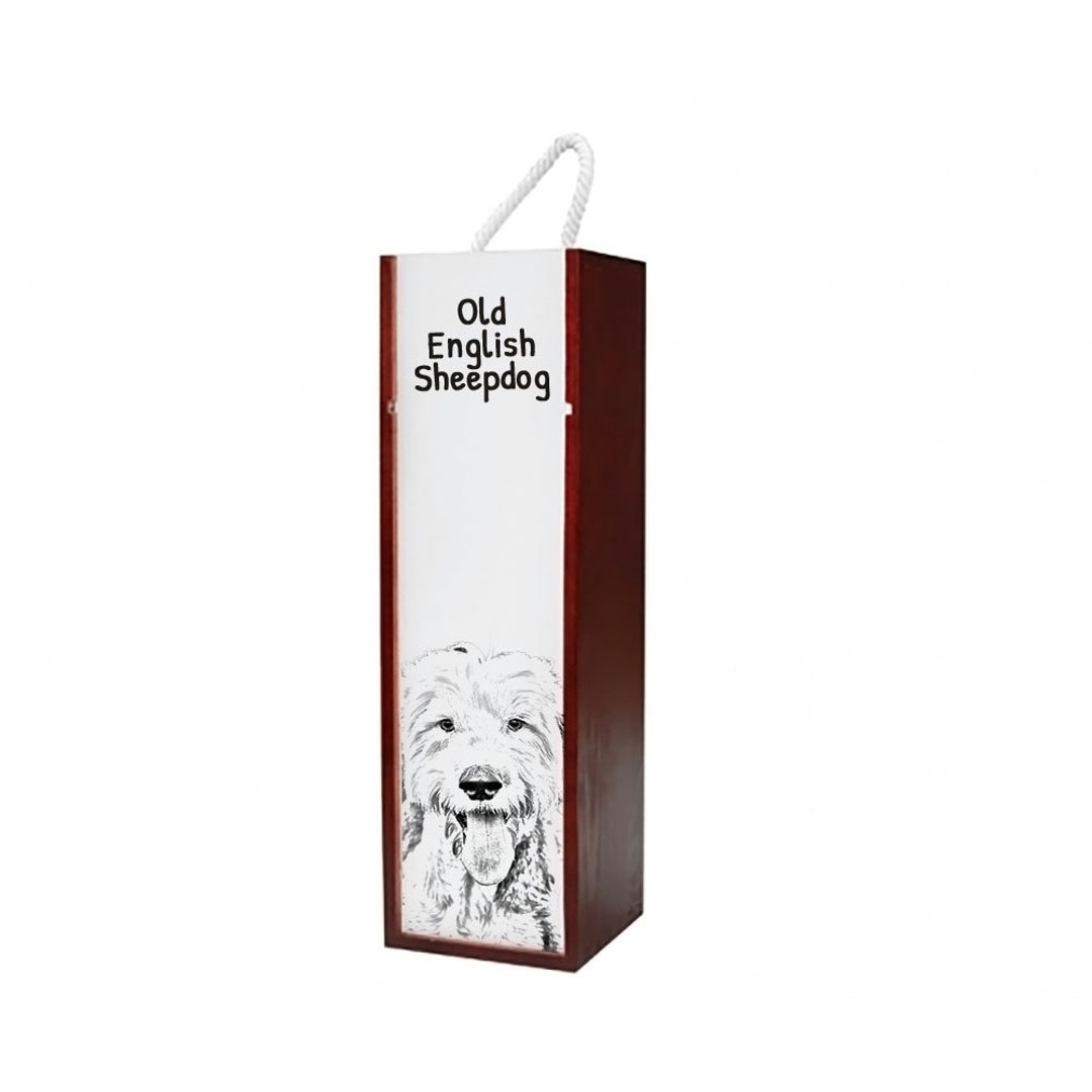 Old English Sheepdog Wine Box With a Dog. Sketch Style Graphic. Wooden ...