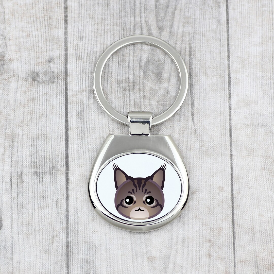 Geometric Maine Coon Keyring, Keychain With a Cat, Key Ring, Metal Key ...