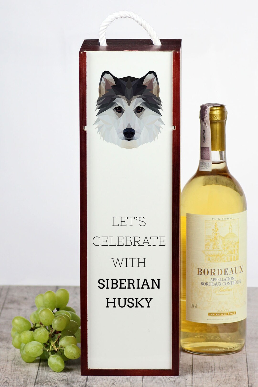 Let's Celebrate With Siberian Husky. Wine Box With Geometric Dog ...