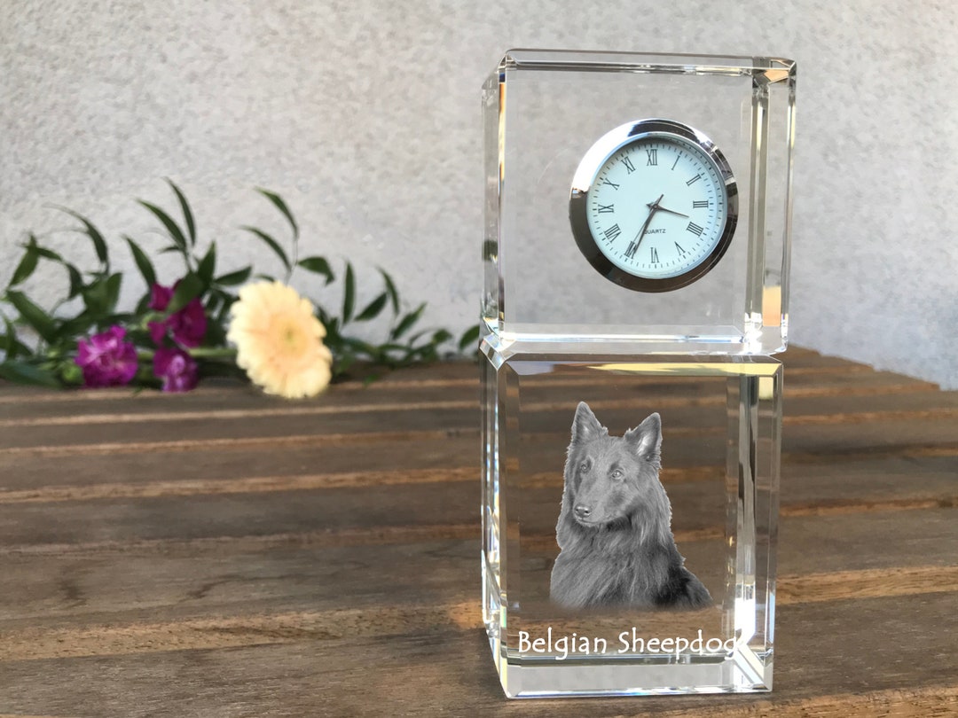 Belgian Sheepdog Engraved Crystal Clock, Crystal Clock With Dog ...