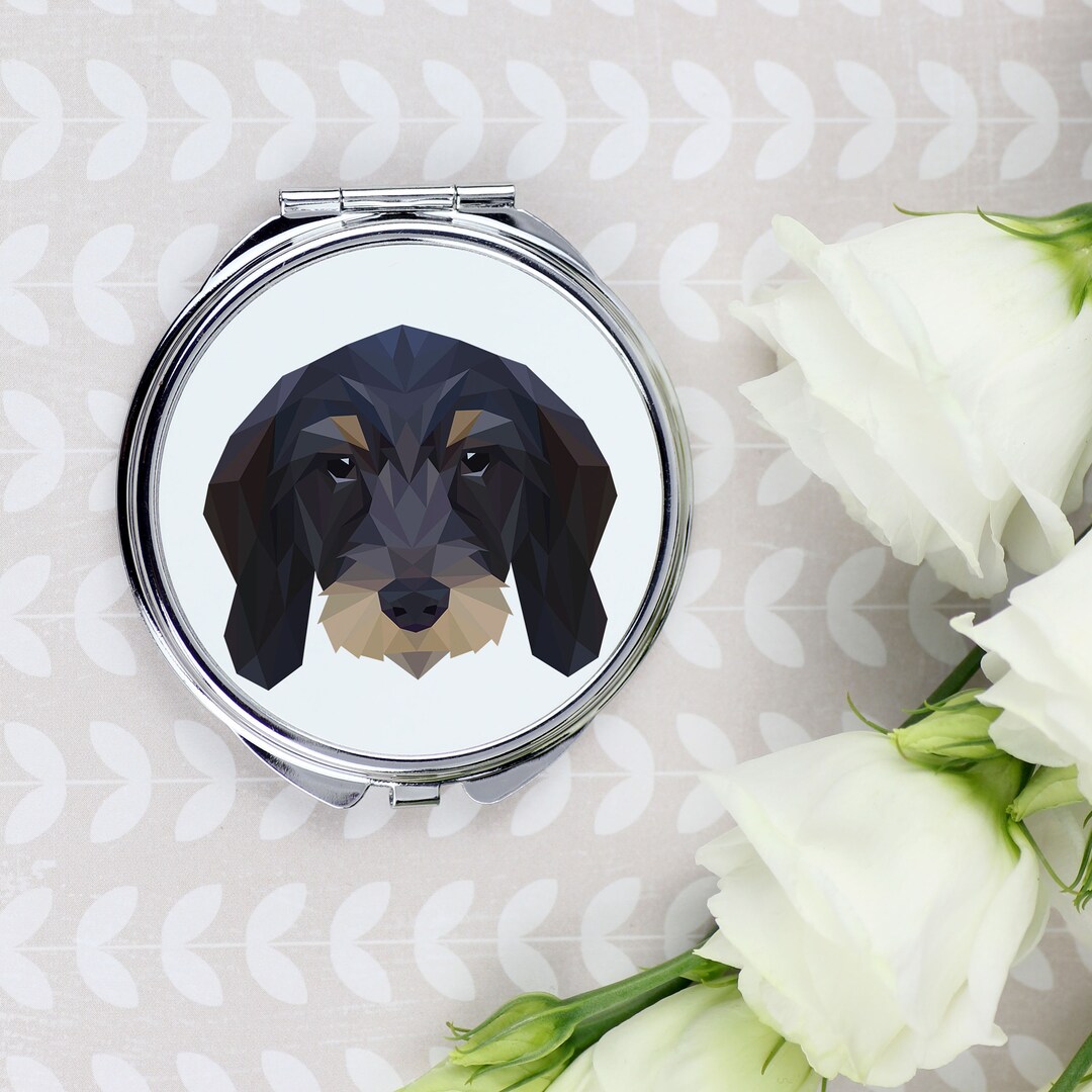 Pocket Mirror With a Geometric Dog, Dachshund Wirehaired. Two Mirrors ...