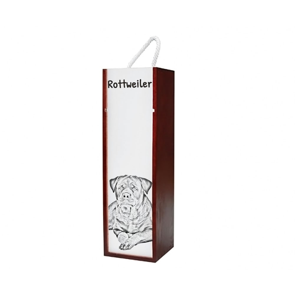 Rottweiler Wine Box With a Dog. Sketch Style Graphic. Wooden Wine Box ...