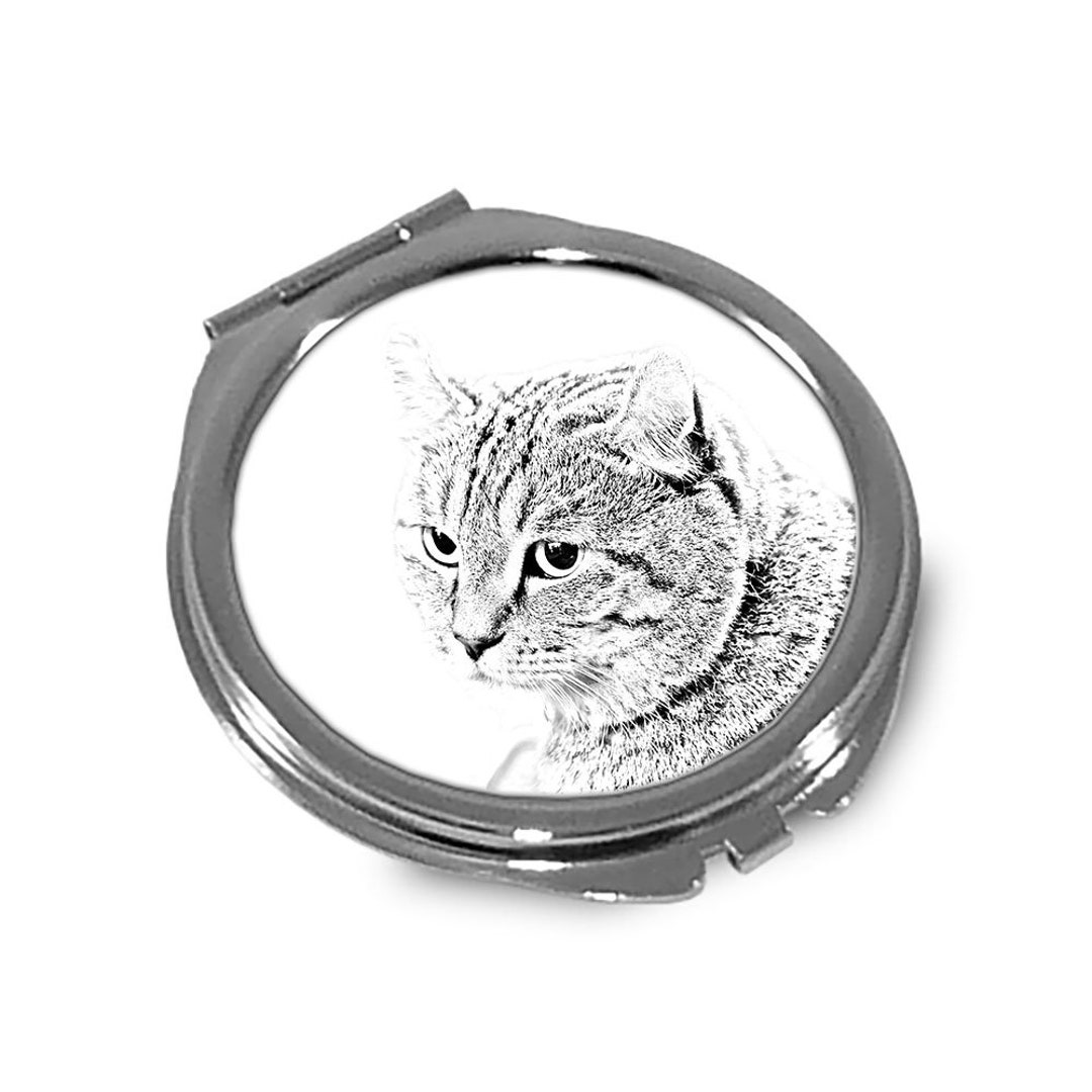 Highland Lynx Pocket Mirror, Sketch Style Graphic of a Cat. Two Mirrors ...