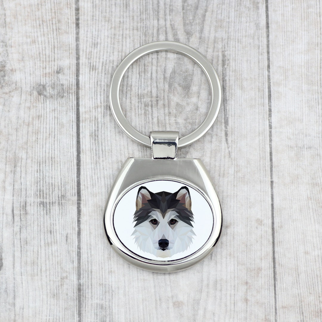 Geometric Siberian Husky Keyring, Keychain With a Dog, Key Ring, Metal ...