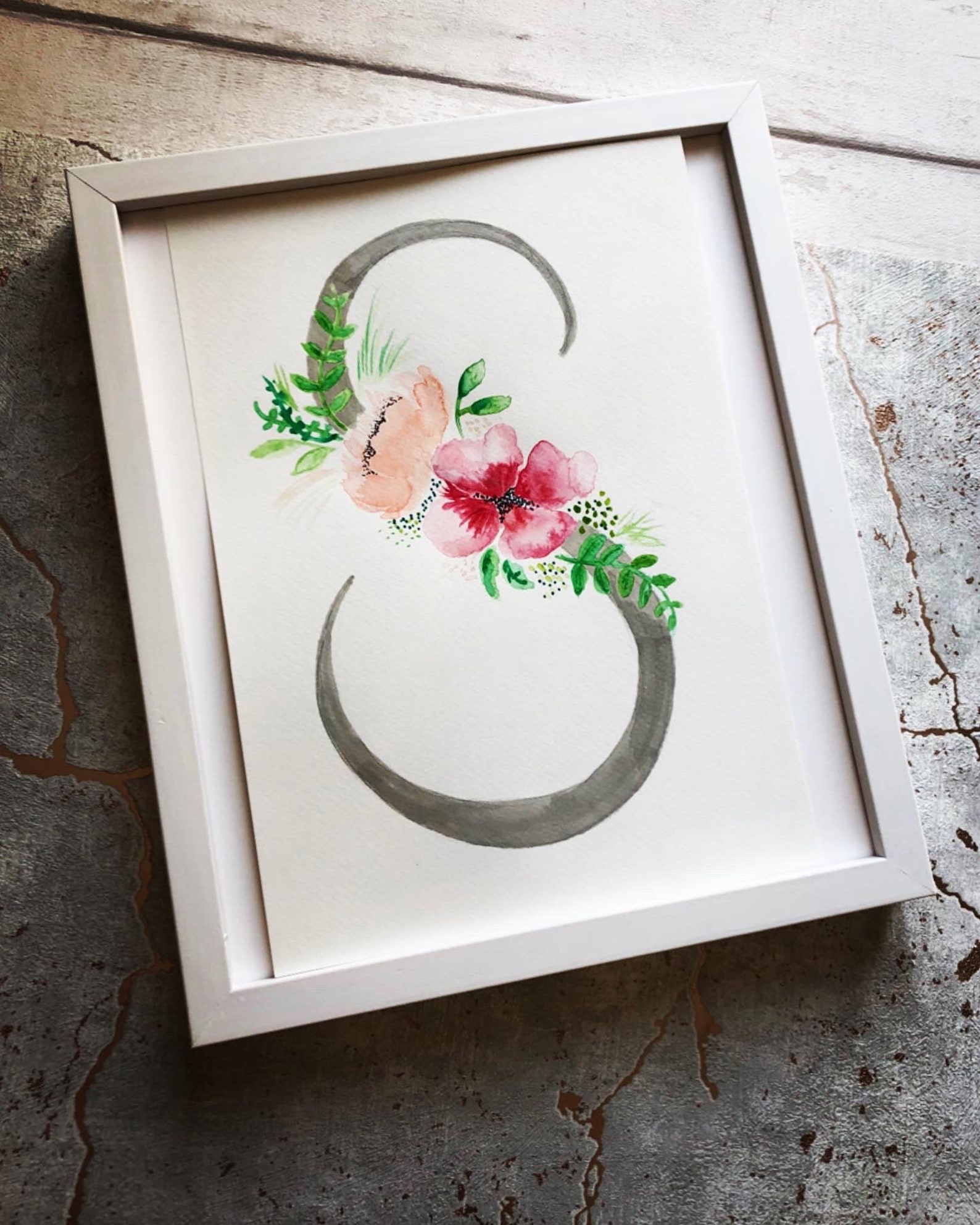 Personalised Initial Floral Watercolour Print | Initial Print | Letter ...