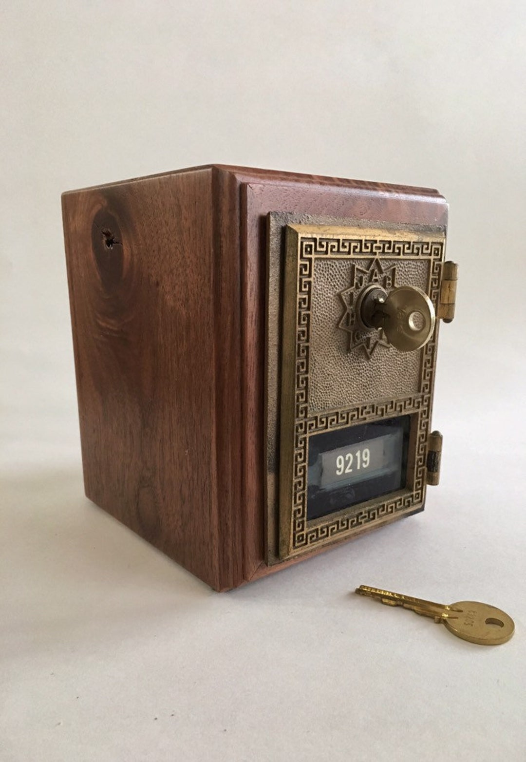 Walnut - Vintage Brass Post Office Box Door With Key Lock on ...